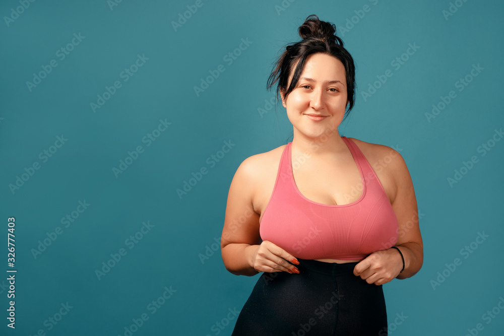 Happy plus size positive woman. Happy body positive concept. I love my ...