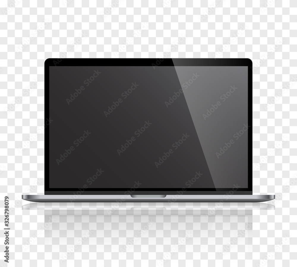 Realistic laptop computer monitor reflect with grey screen and ...