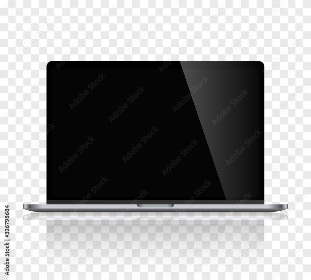 Realistic laptop computer monitor reflect with black screen and ...