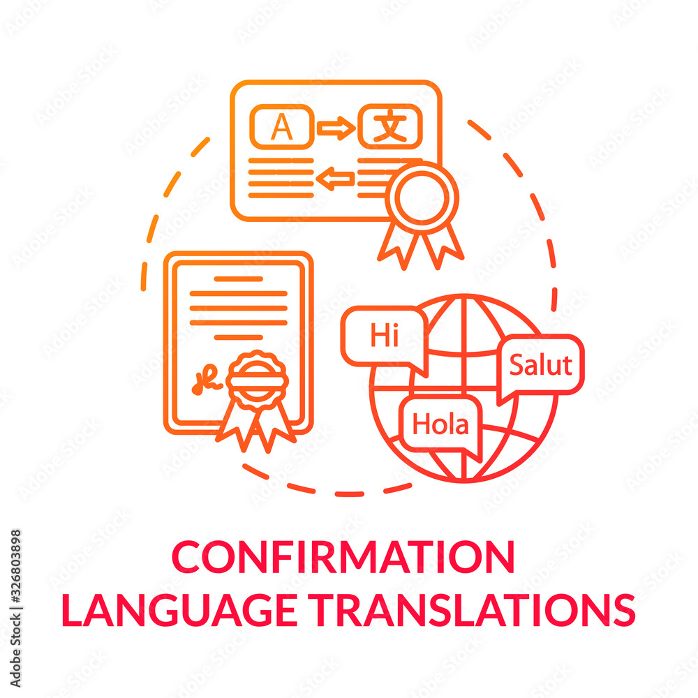 Confirmation language translations red concept icon. Global help ...