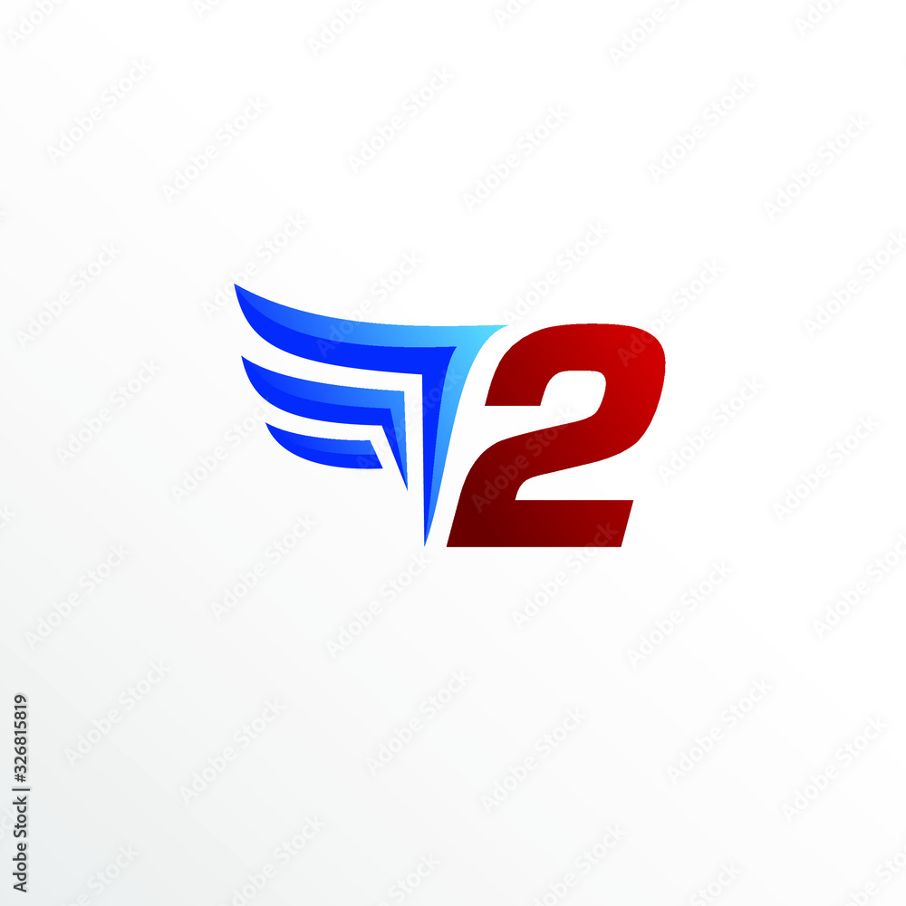 Initial Number 2 with Wing Logo Design Stock Vector | Adobe Stock