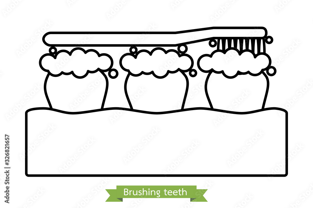 brushing teeth, toothbrush on tooth and gum - dental cartoon vector ...