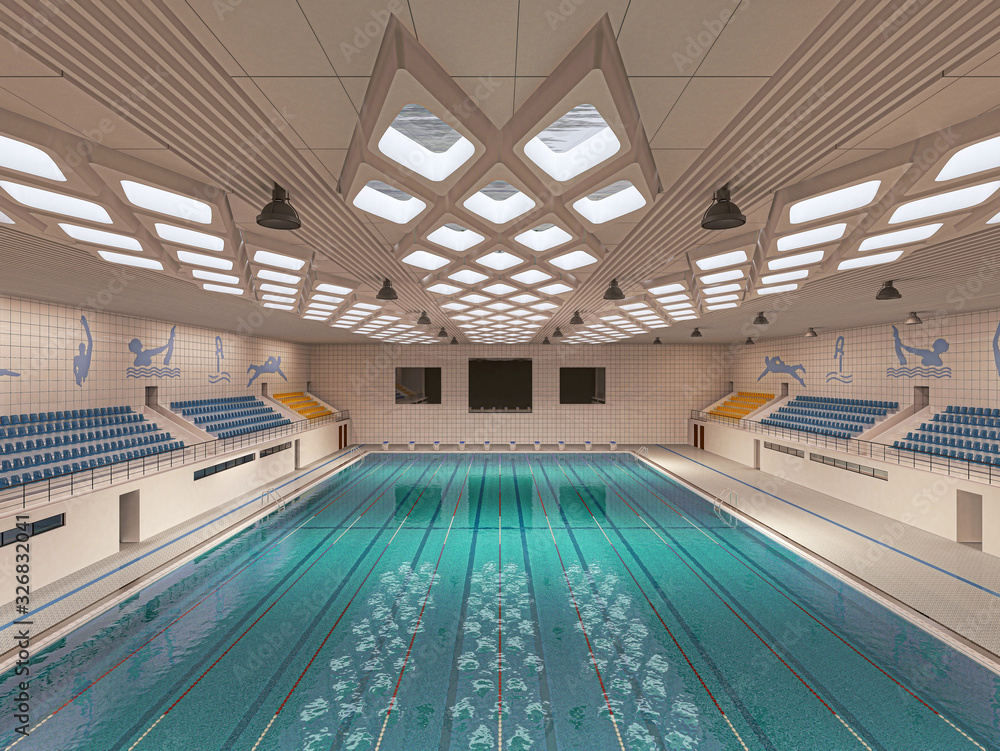 Indoor swimming pool, BIM project, 3d illustration, 3d rendering Stock ...