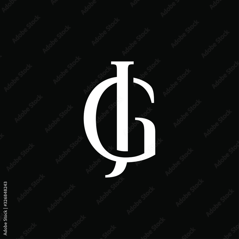 Initial letter JG or GJ logo template with overlap serif font symbol in ...