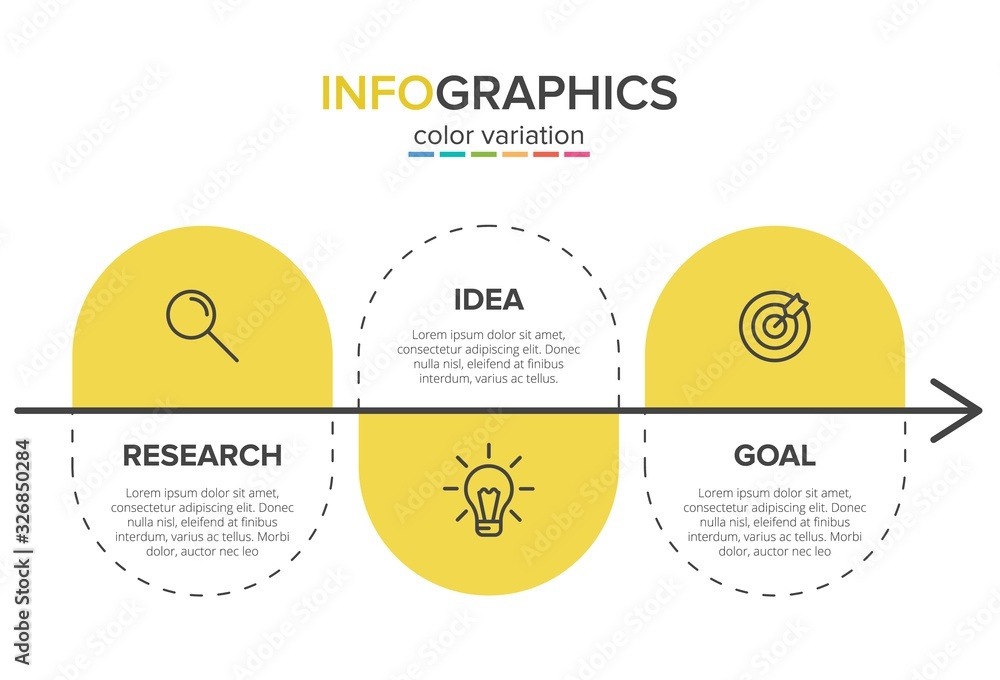 Concept of arrow business model with 3 successive steps. Three colorful ...