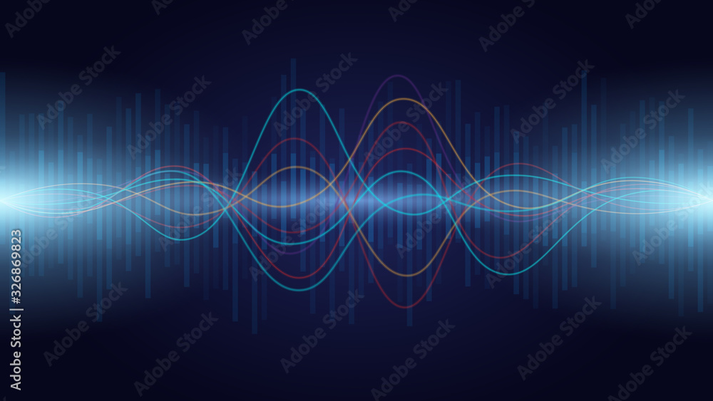 Photo & Art Print colorful sound wave audio spectrum line on dark ...