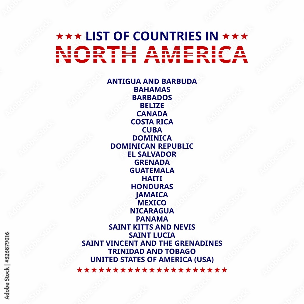 List Of Countries In North America Vector Illustration Stock Vector