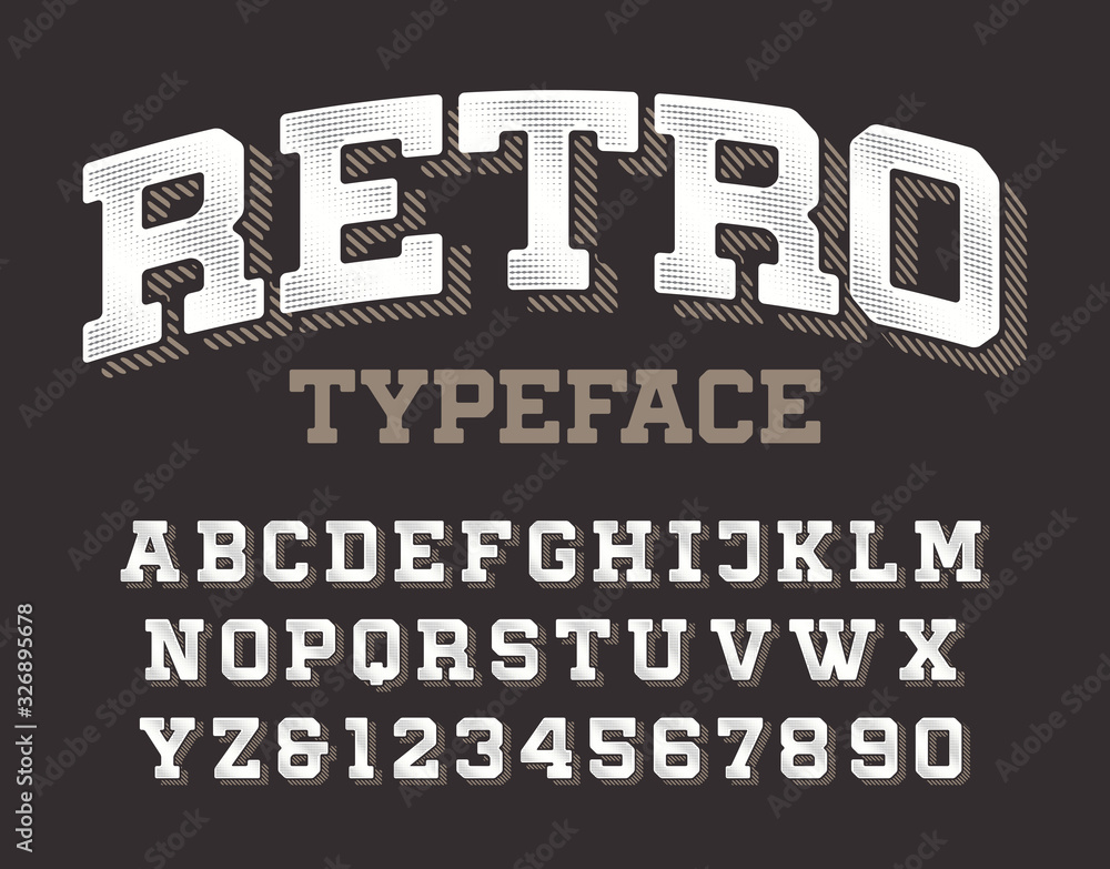 Retro alphabet font. Slab serif letters and numbers. Stock vector ...