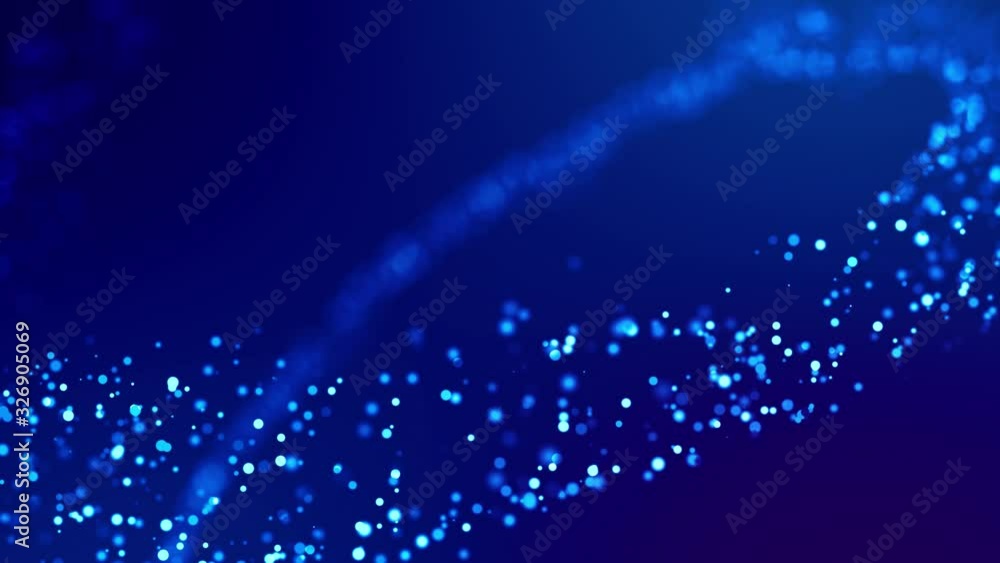 Magic blue glowing particles flow in viscous liquid and bright glisten ...