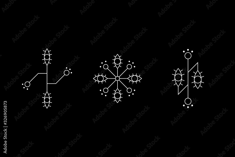 Magic geometry white symbol set. Eye signs. Ancient secret inscriptions ...