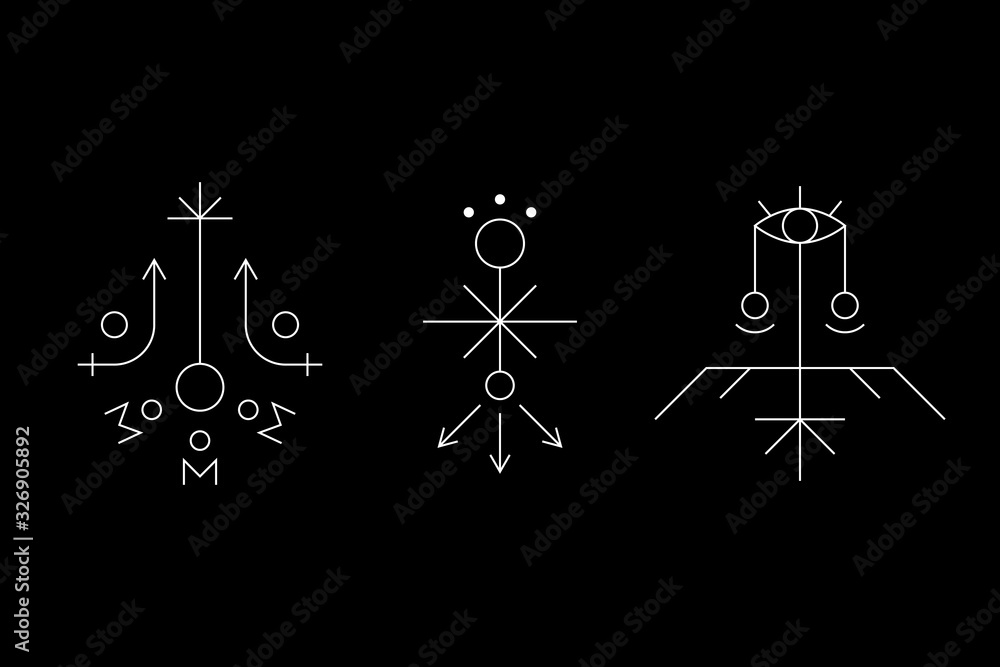Mysterious geometry symbol set. Ancient secret inscriptions, rune or ...
