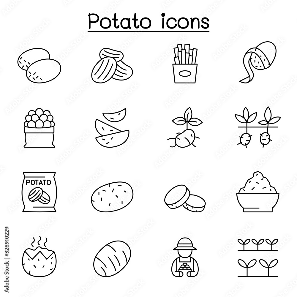 potato icon set in thin line style Stock Vector | Adobe Stock