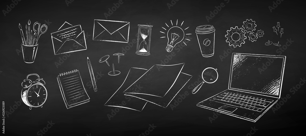 Black and white chalk drawn illustration set Stock Vector | Adobe Stock