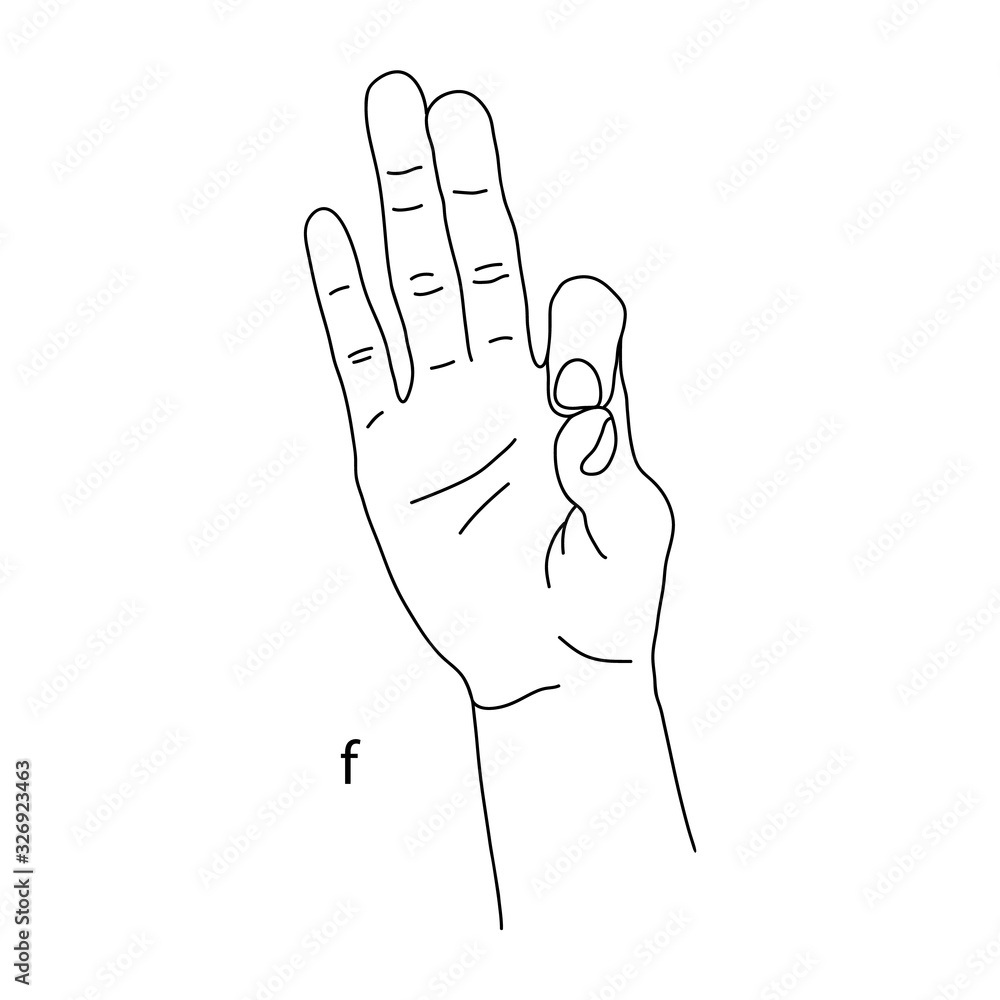F is the sixth letter of the alphabet in sign language. Vector graphics ...