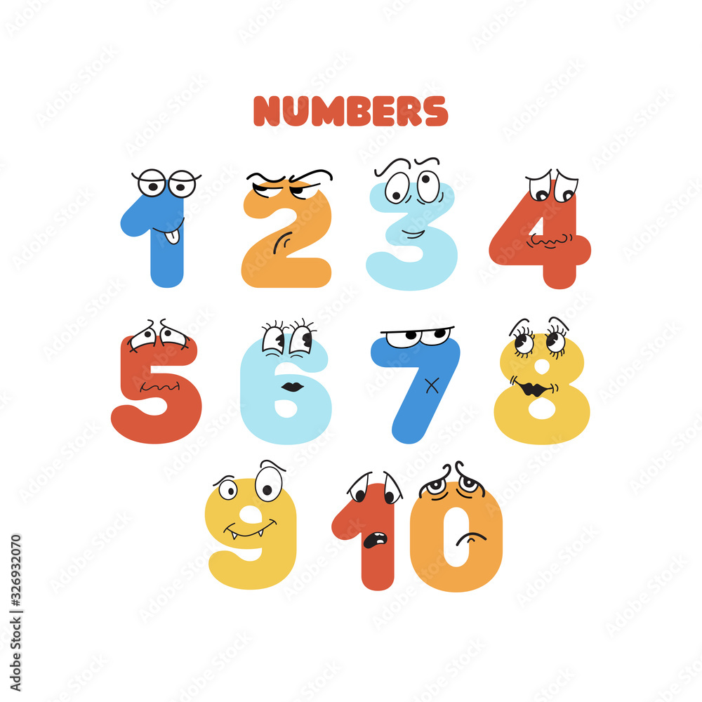 Colorful numbers poster for kids educations with doodle hand drawn ...