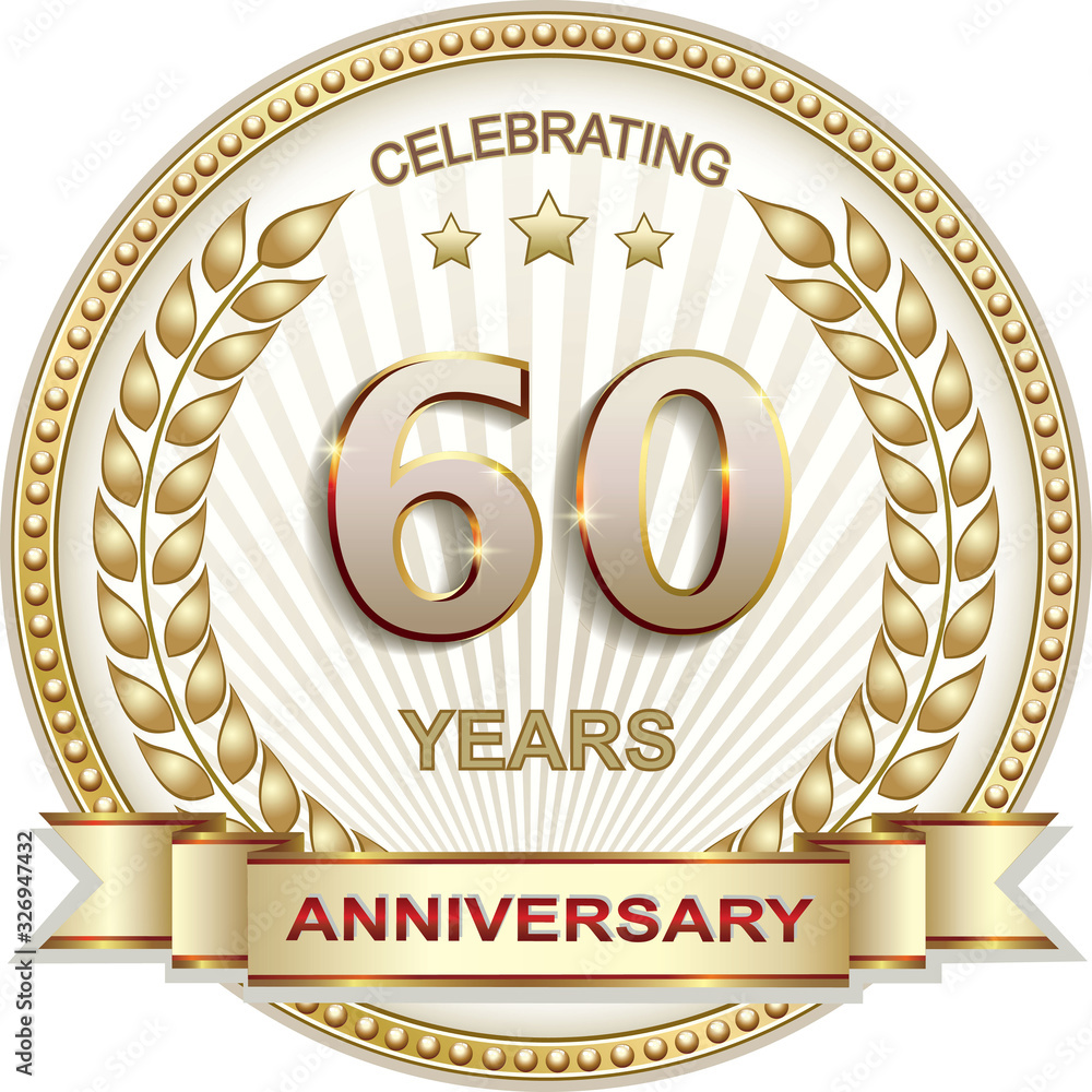 60 years anniversary vector golden design background for celebration ...