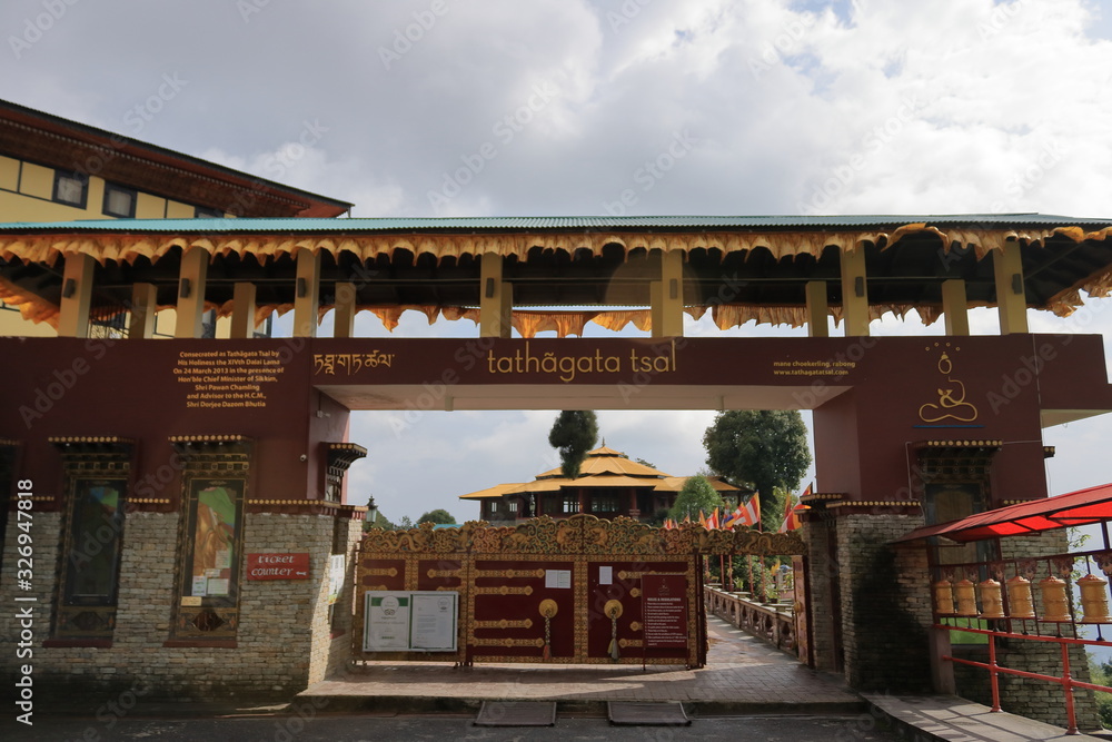 Main entrance gate of Tathagata Tsal (Buddha Park) in Ravangla, Sikkim ...
