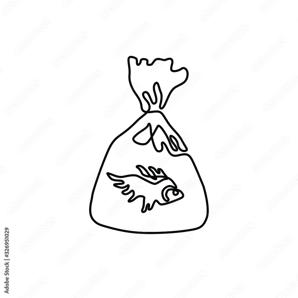fish in a transparent bag, continuous line drawing, small tattoo, print ...