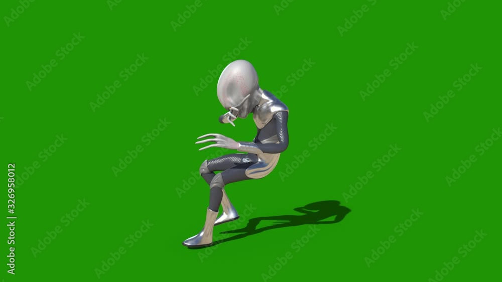 Gray Alien Hit and Gets Up Side Green Screen 3D Rendering Animation ...