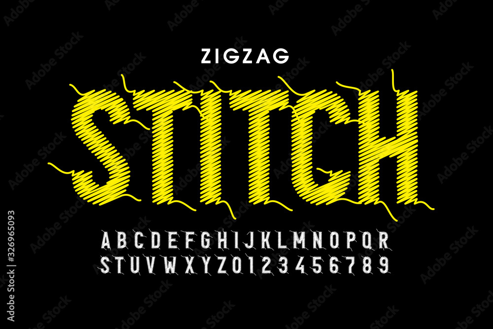 Zigzag Stitch Style Font Design Alphabet Letters And Numbers Stock zigzag-stitch-style-font-design-alphabet-letters-and-numbers-stock