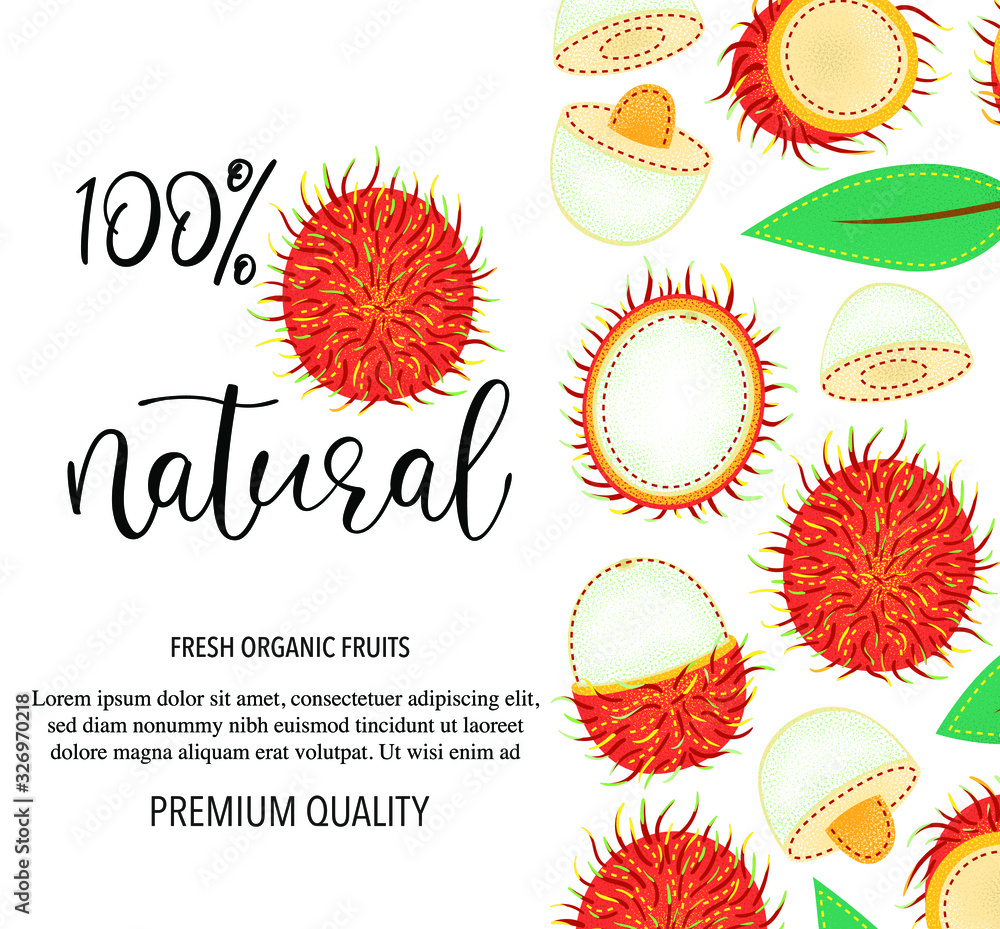 Vector background with rambutan, whole and pieces. Vector stock ...