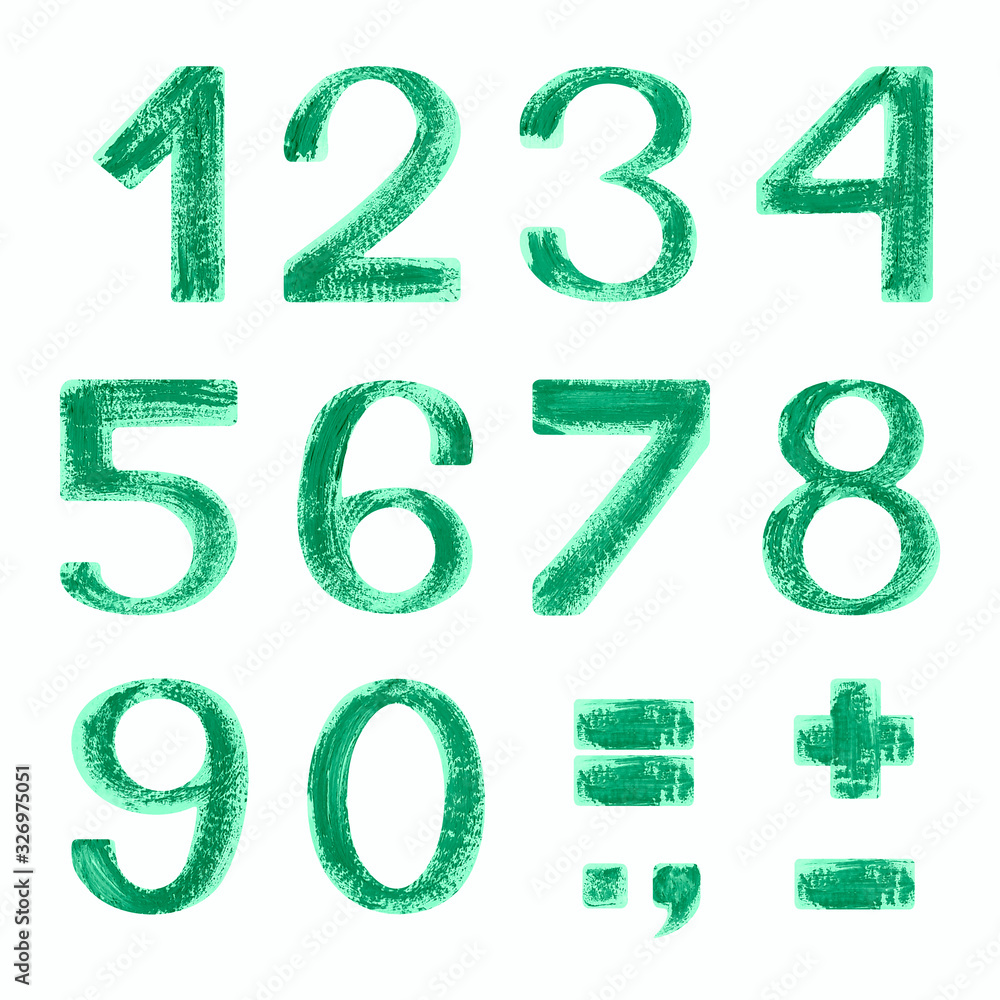 Illustrazione Stock Hand painted green number on white background ...