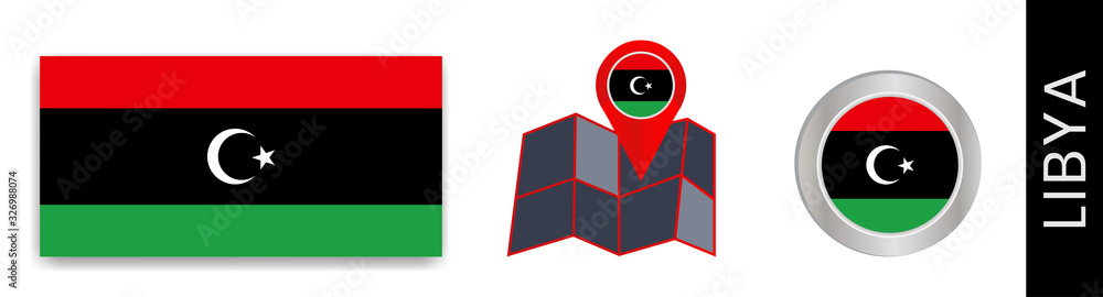 Collection of Libyan national flags isolated in official colors and ...