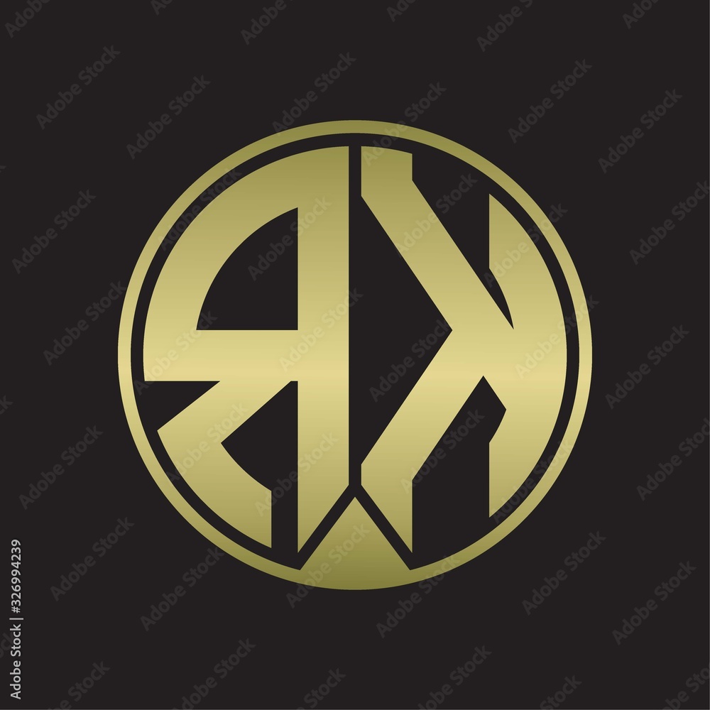 RK Logo monogram circle with piece ribbon style on gold colors Stock ...