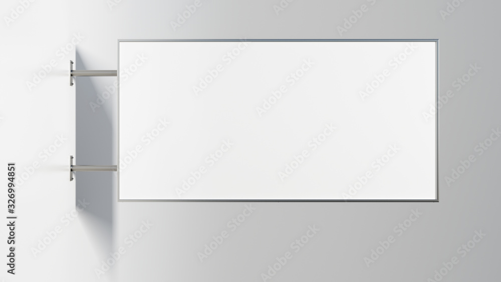 Horizontal singboard or signage isolated on the white wall with blank ...