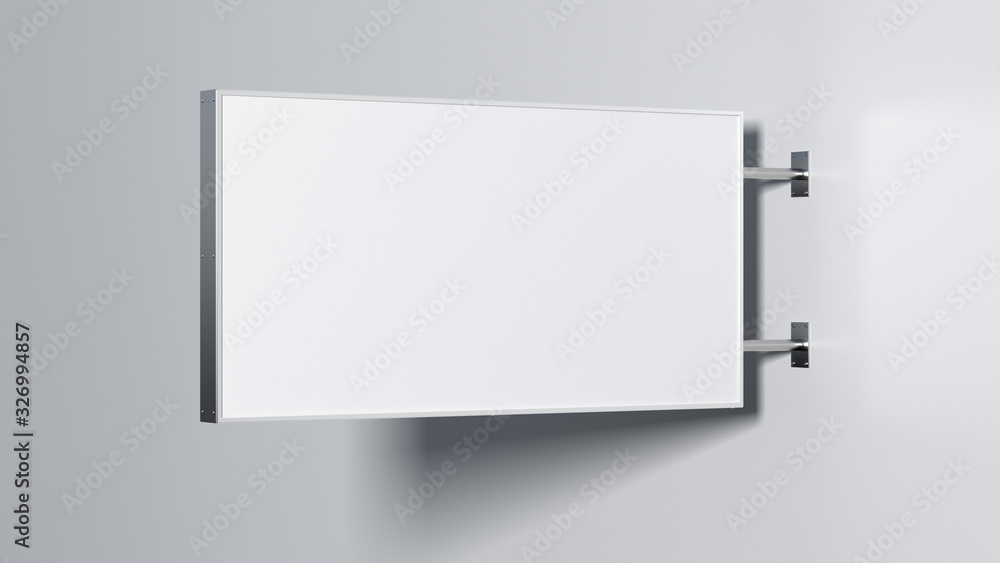 Horizontal singboard or signage isolated on the white wall with blank ...
