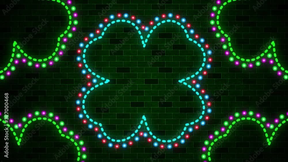 Seamless Loop Flickering Colorful Neon Light Four Leaf Clover Dotted ...