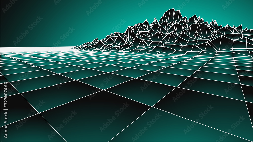 Synthwave Background. Retrowave Neon Backdrop. 80s Retro Future Landscape. Wireframe Terrain. 3d ...