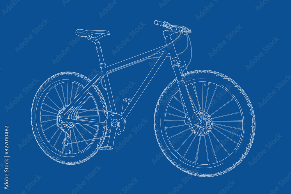 Technical Illustration of Wire-frame Style Bicycle Blueprint. 3d ...