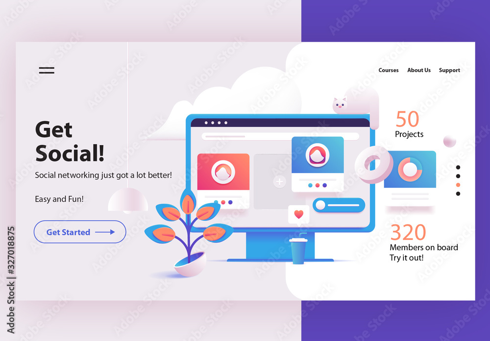 Website Landing Page Layout with 3D Illustration Stock Template | Adobe ...