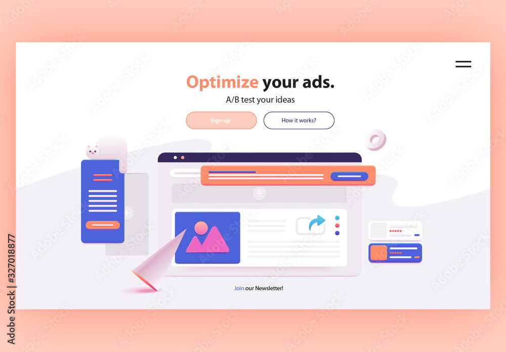 Website Landing Page Header Layout with 3D Illustration Stock Template ...