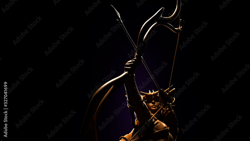 3D composite illustration of Elven Ranger with bow and arrow in an ...