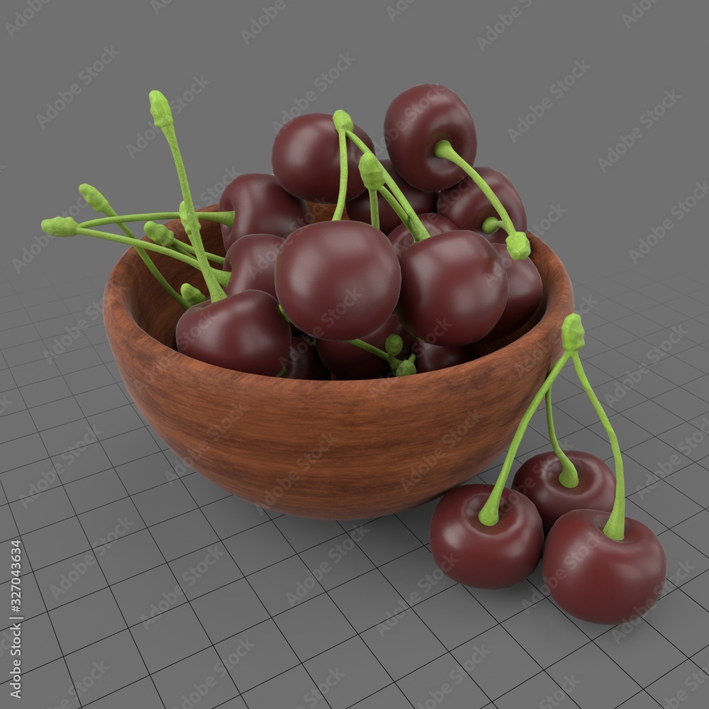 Stylized cherries in bowl Stock 3D asset | Adobe Stock