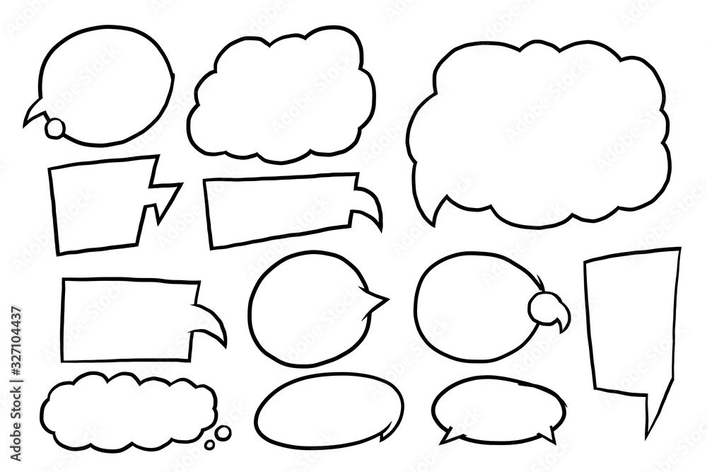 Freehand Comic style balloon template for speech or dialog. Black and ...