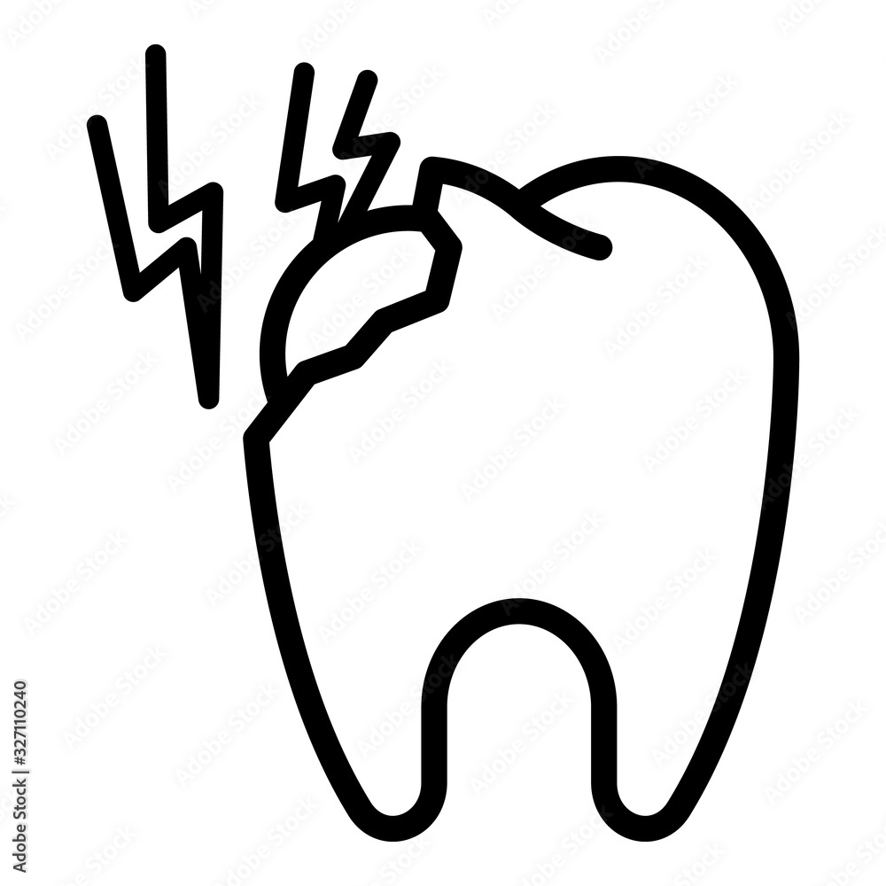 Tooth and lightning icon. Outline tooth and lightning vector icon for ...