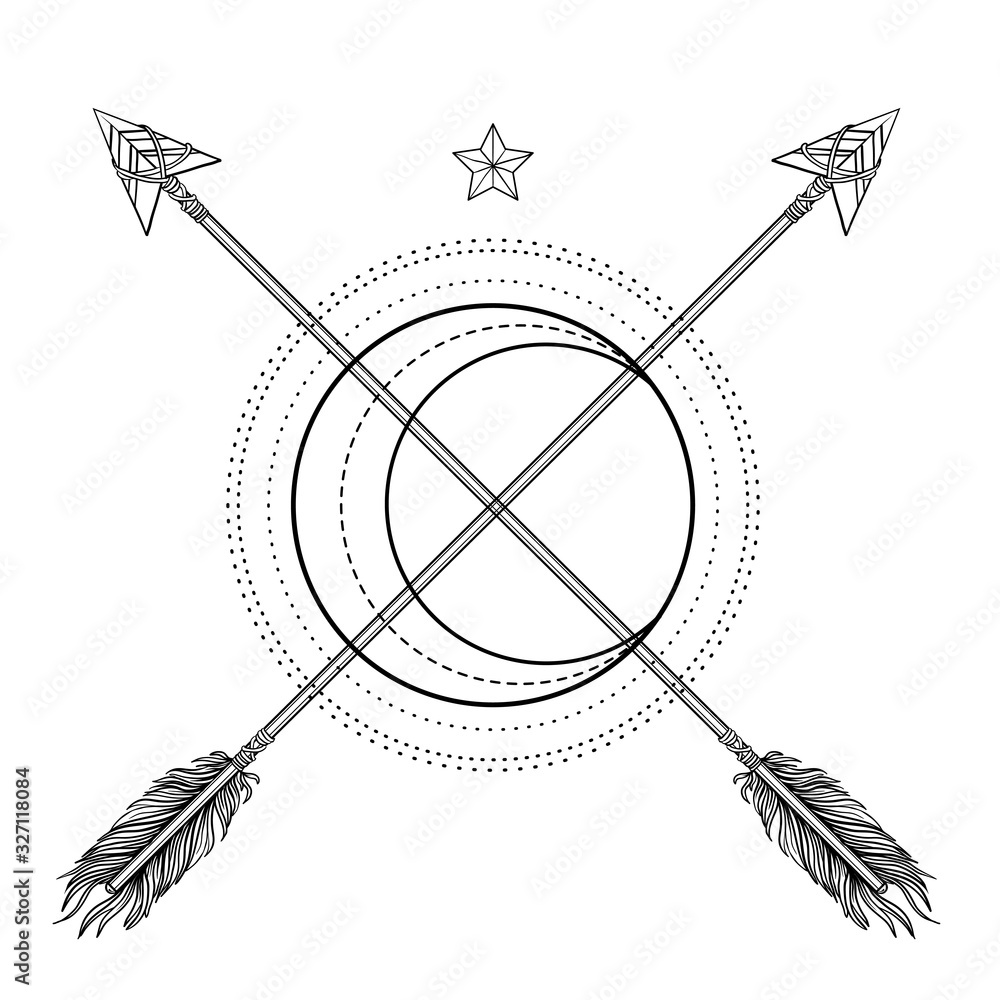 Blackwork tattoo flash. Sacred geometry, arrow and moon. Highly ...
