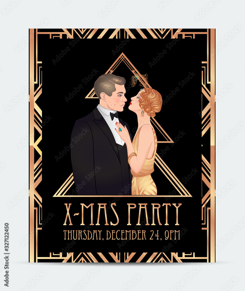 Art Deco vintage invitation template design with illustration of ...