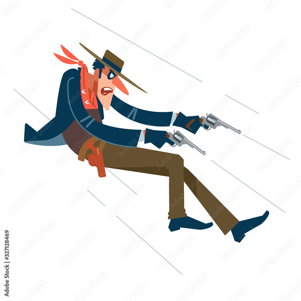 Wild West. Cowboy in a shootout. Vector flat, cartoon illustration ...