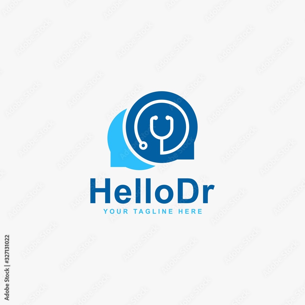 Medical care logo design. Hello doctor abstract vector. Bubble chat and ...