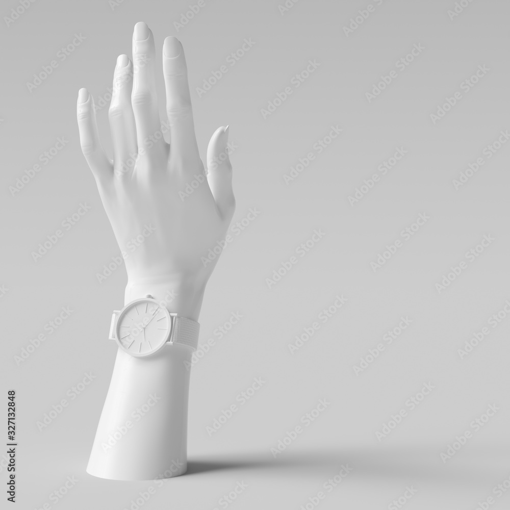 Mannequin white hand sculpture and wristwatch art creative background ...