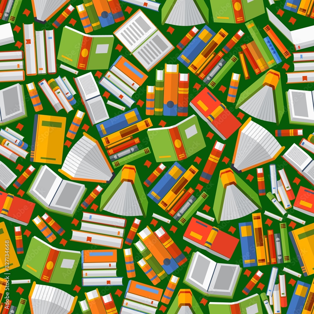 Book seamless pattern vector illustration on green background for back ...