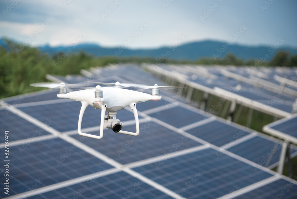 Drones and solar cells, The drone is a high angle camera shooting a ...
