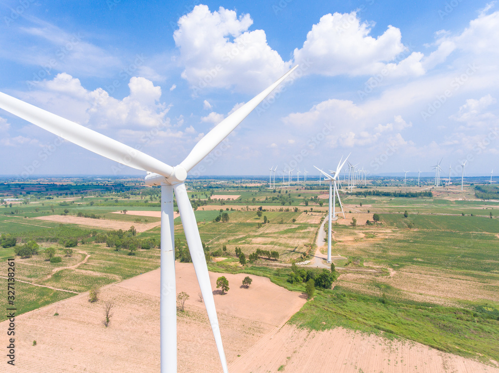 Wind turbine from aerial view,It is renewable energy,Wind turbines can ...