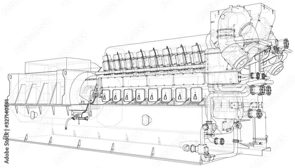 Generator. Diesel and gas industrial electric generator. The layers of ...