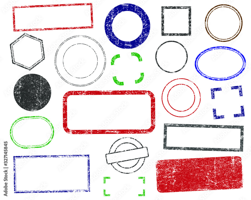 Stamps frames vector icon shape set. Stamp grunge ink rubber labels ...