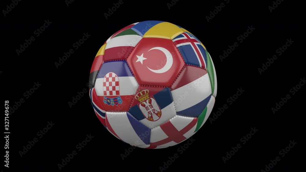Flags of Europe on soccer ball rotating on transparent background, 4k ...